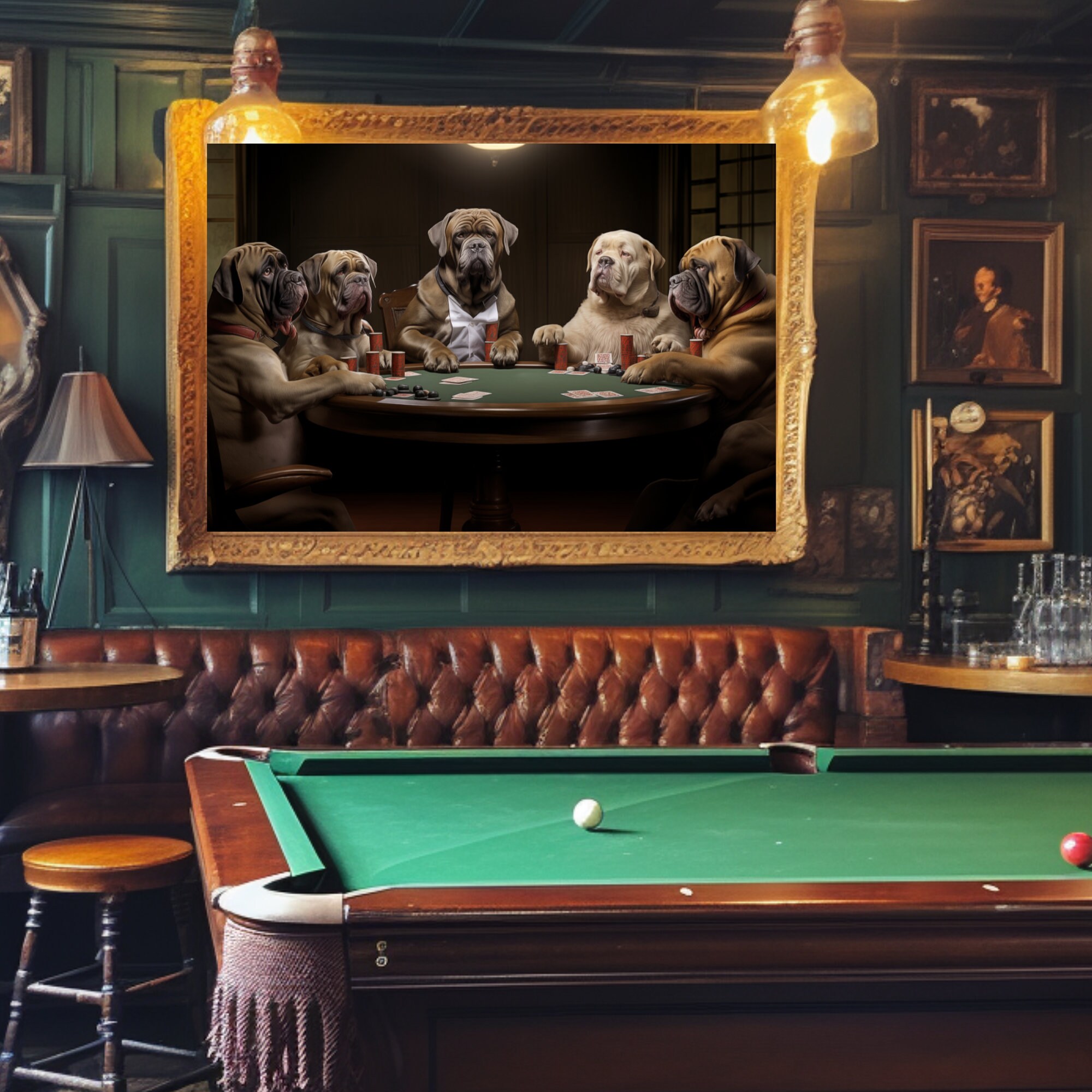 English Mastiffs Playing Poker Print: Man Cave Bar Art (digital ...