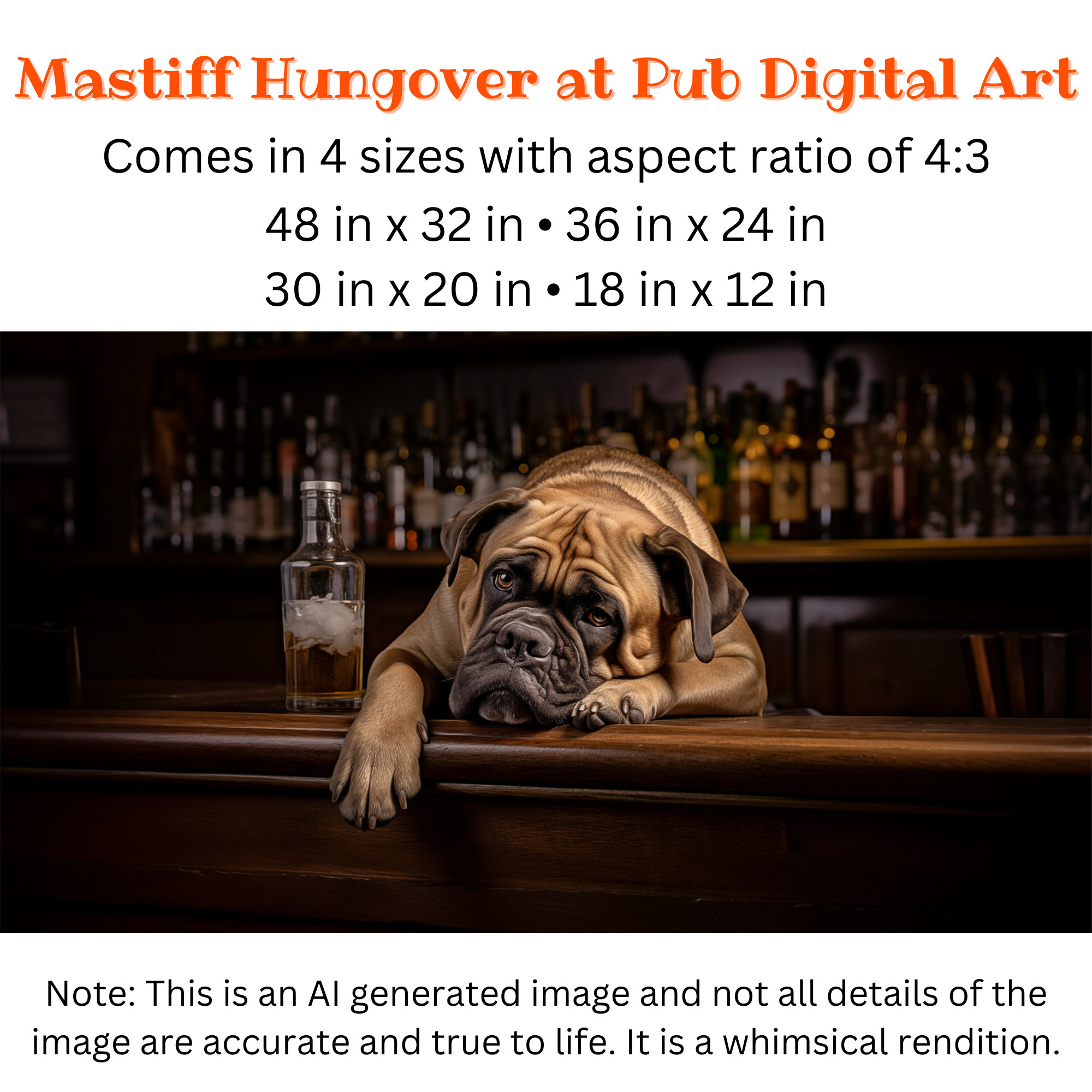 Hangover Bull Mastiff at Whiskey Bar - Man Cave Art (digital Poster) - Etsy