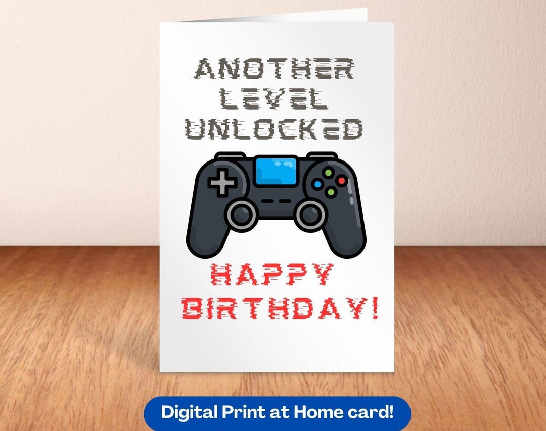 Video Gamer Birthday Card Printable Funny Bday Gift Printable Birthday ...