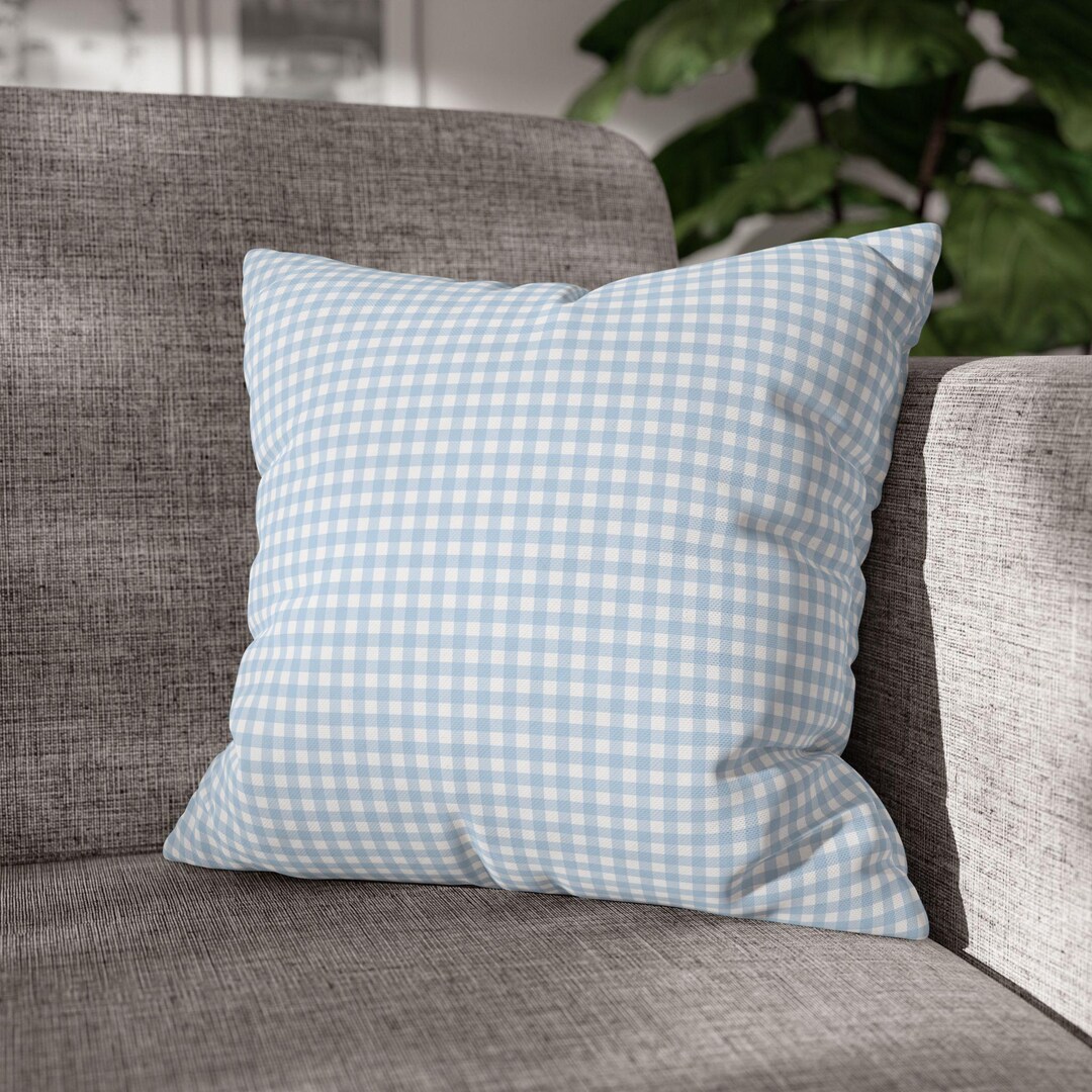 Blue Check Cottagecore Pillow Large Size Gingham Farmhouse Throw Pillow ...