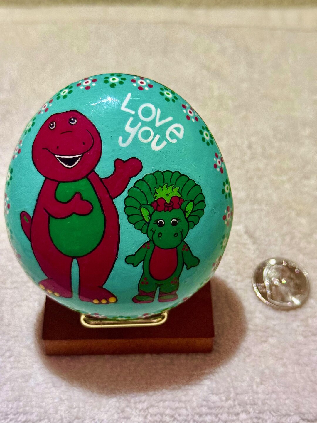 Hand Painted Barney and Baby Bop Garden Rock - Etsy