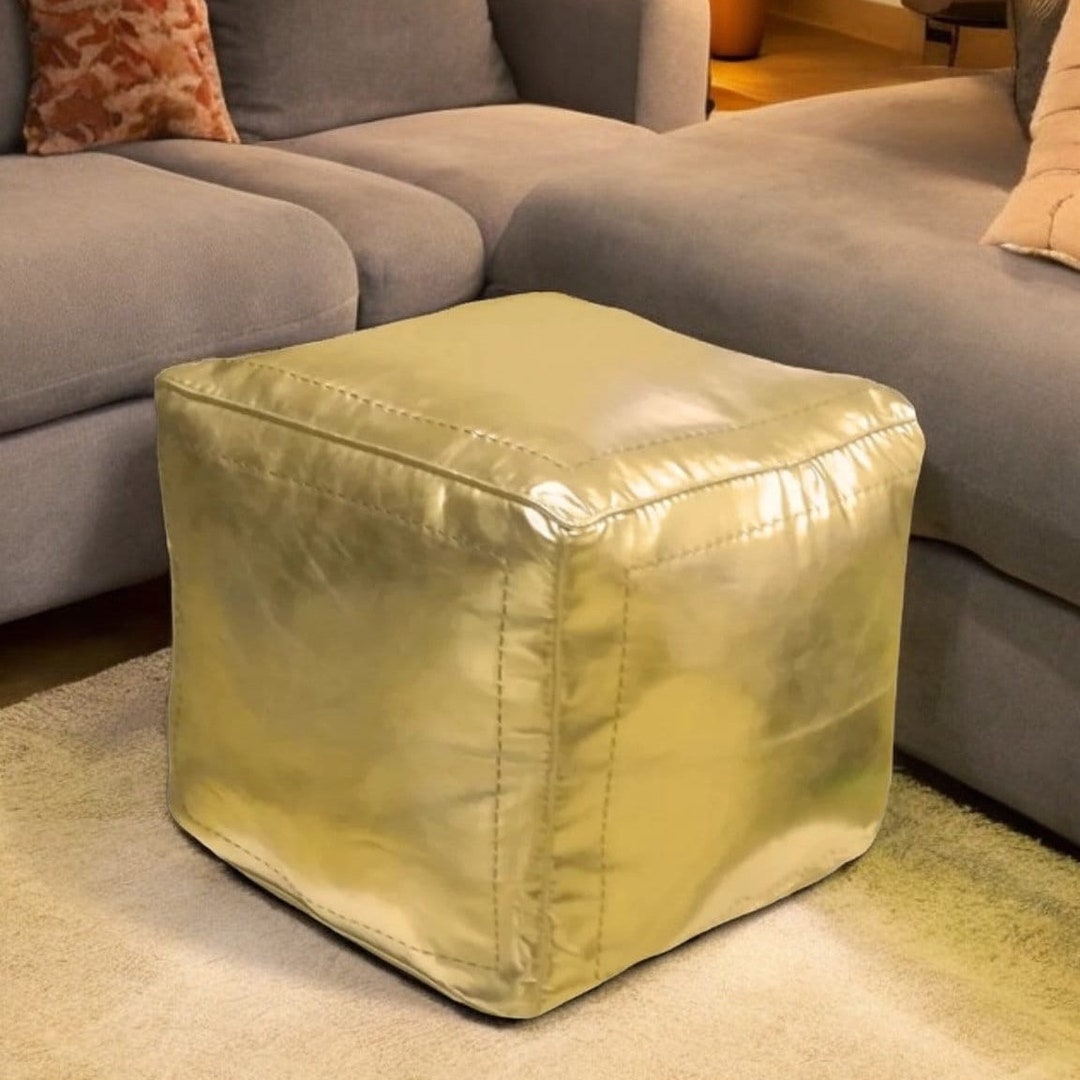 Moroccan Faux Leather Square Ottoman. Footstool. Handmade Gold Poufs ...