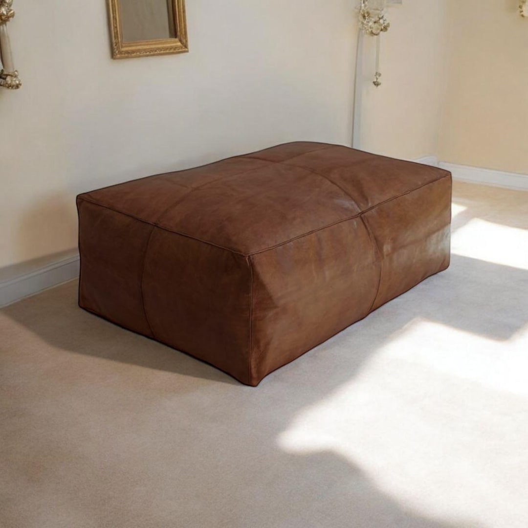 Handmade Tan Leather Rectangular Ottoman Pouf (unstaffed) - Etsy
