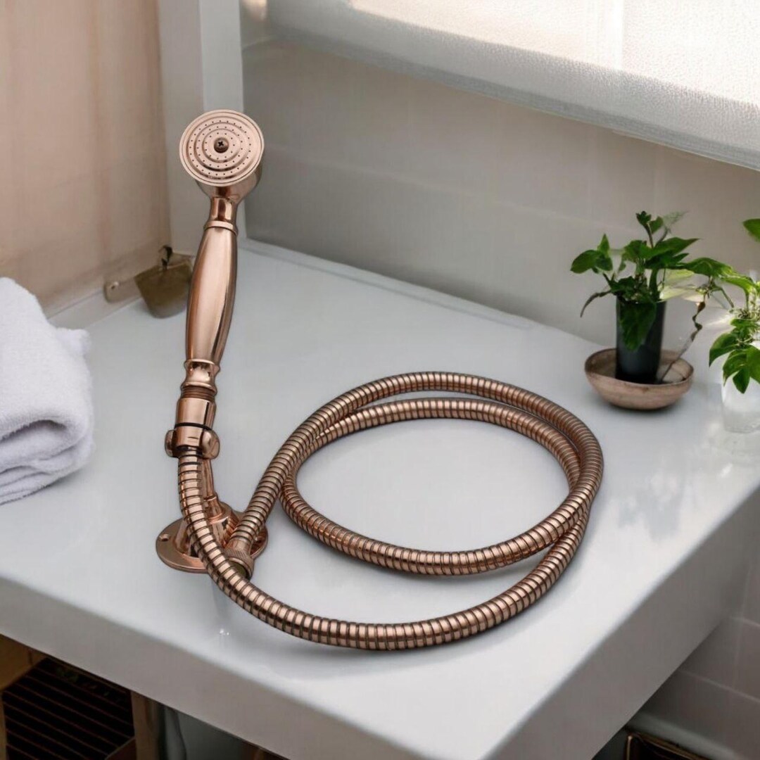 Copper Handheld Shower Head: Solid Brass, Flexible Hose - Etsy