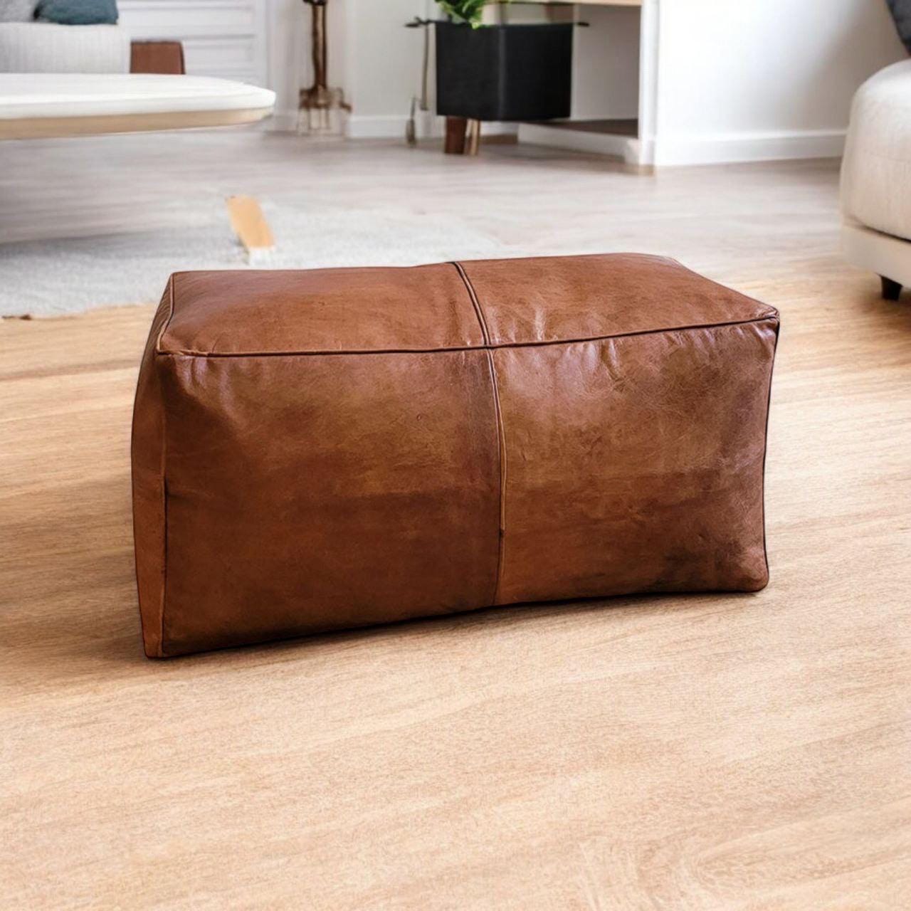 Handmade Tan Leather Rectangular Ottoman Pouf (unstaffed) - Etsy