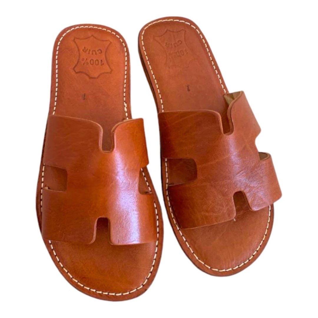 Handmade Moroccan Leather Sandals for Men: Authentic Brown Slides - Etsy