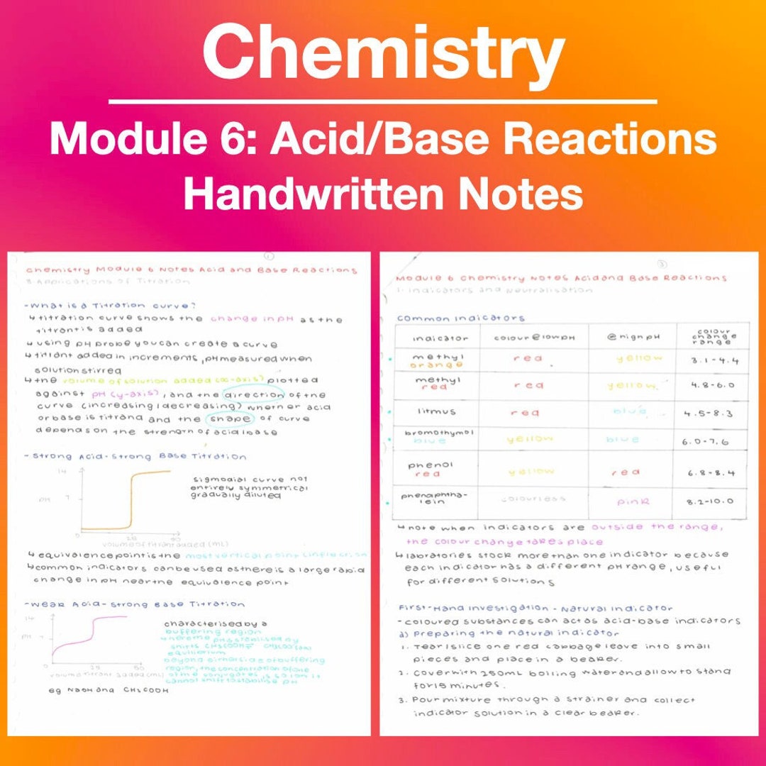 HSC Chemistry Module 6: Acid/base Reactions Notes - Etsy