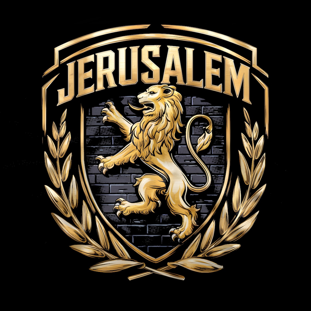 Jerusalem T-shirt, Lion of Jerusalem Emblem Golden Flag Symbol T-shirt ...