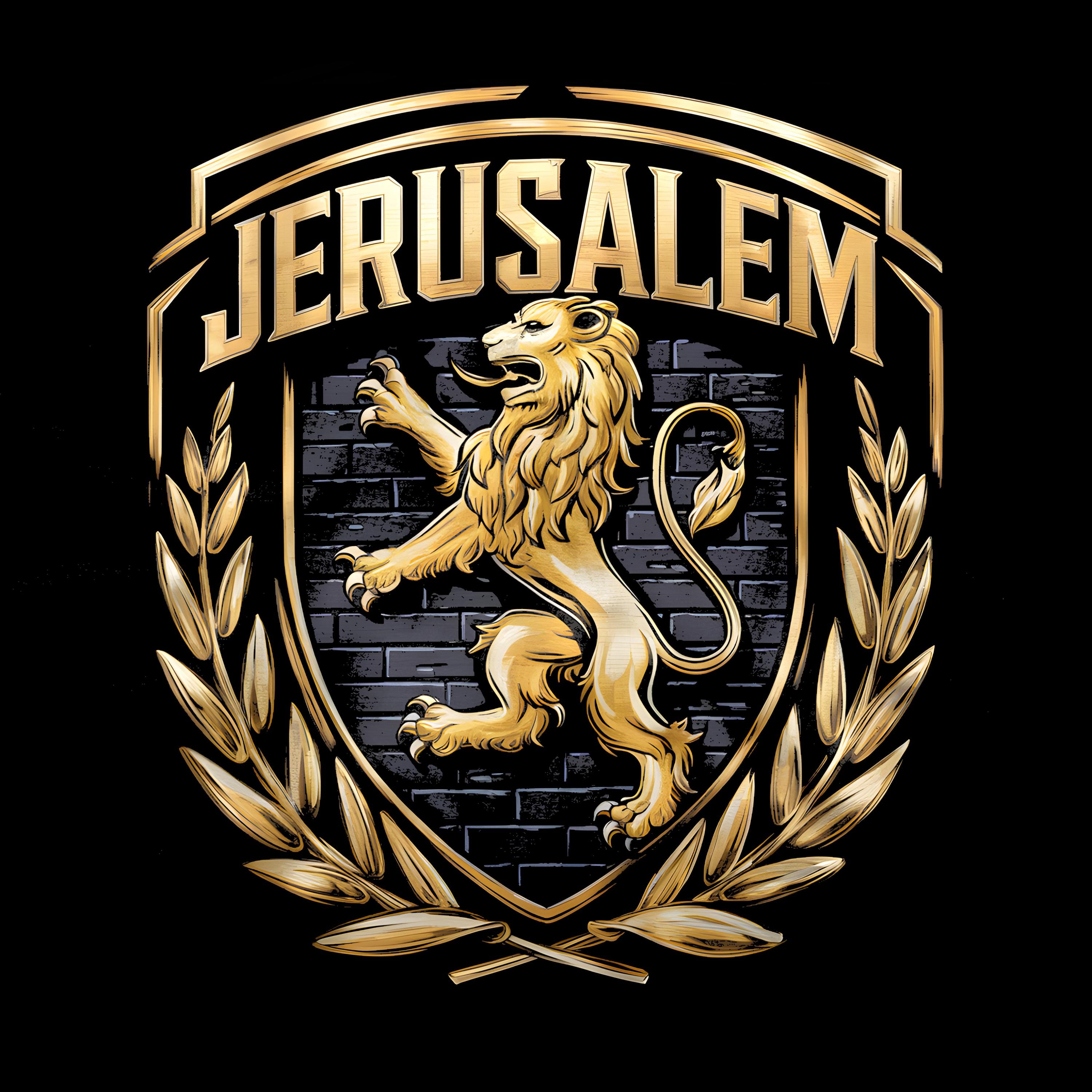 Jerusalem T-shirt, Lion of Jerusalem Emblem Golden Flag Symbol T-shirt ...