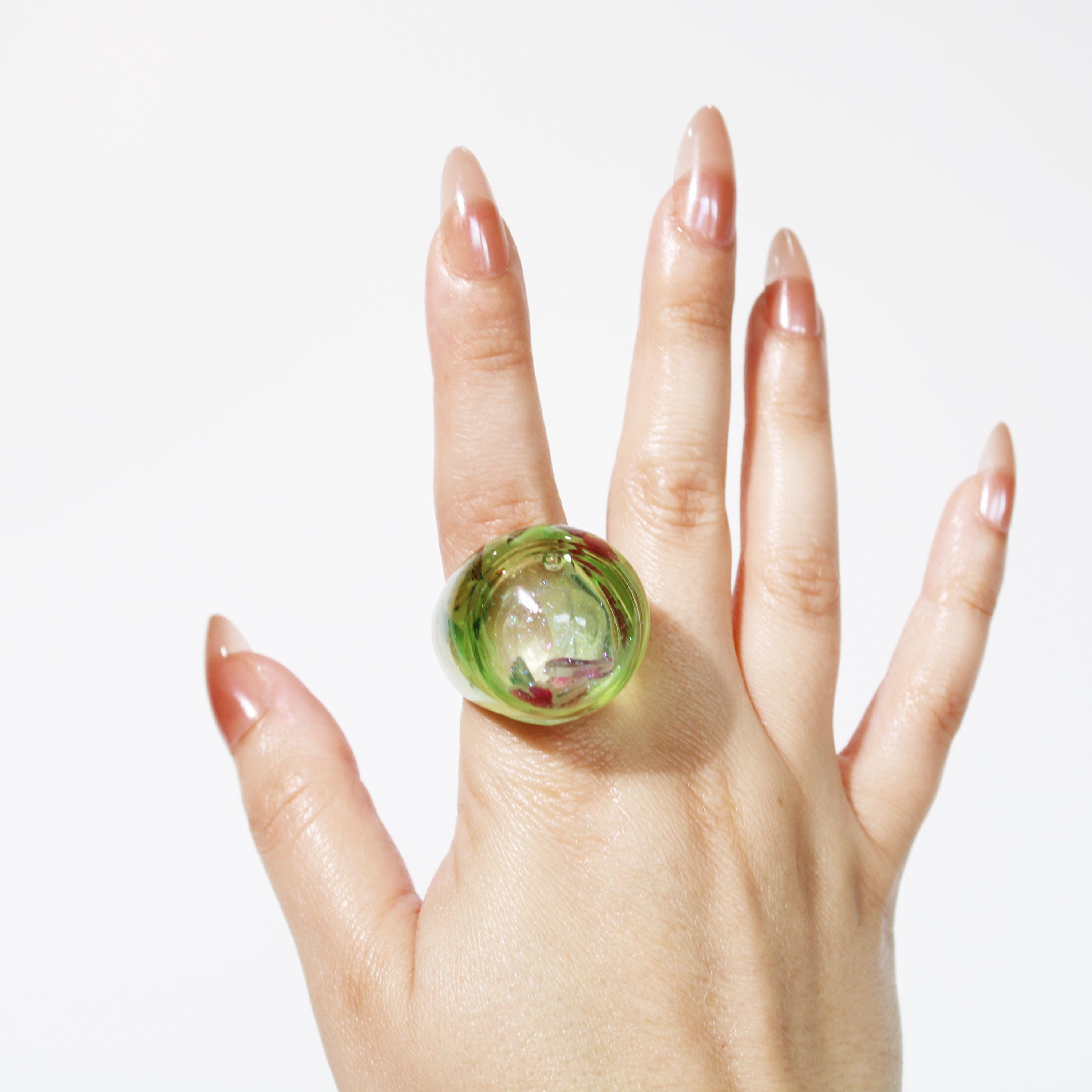 Butterfly Grass Green Snow Globe Ring, Nature Ring, Butterfly Ring ...