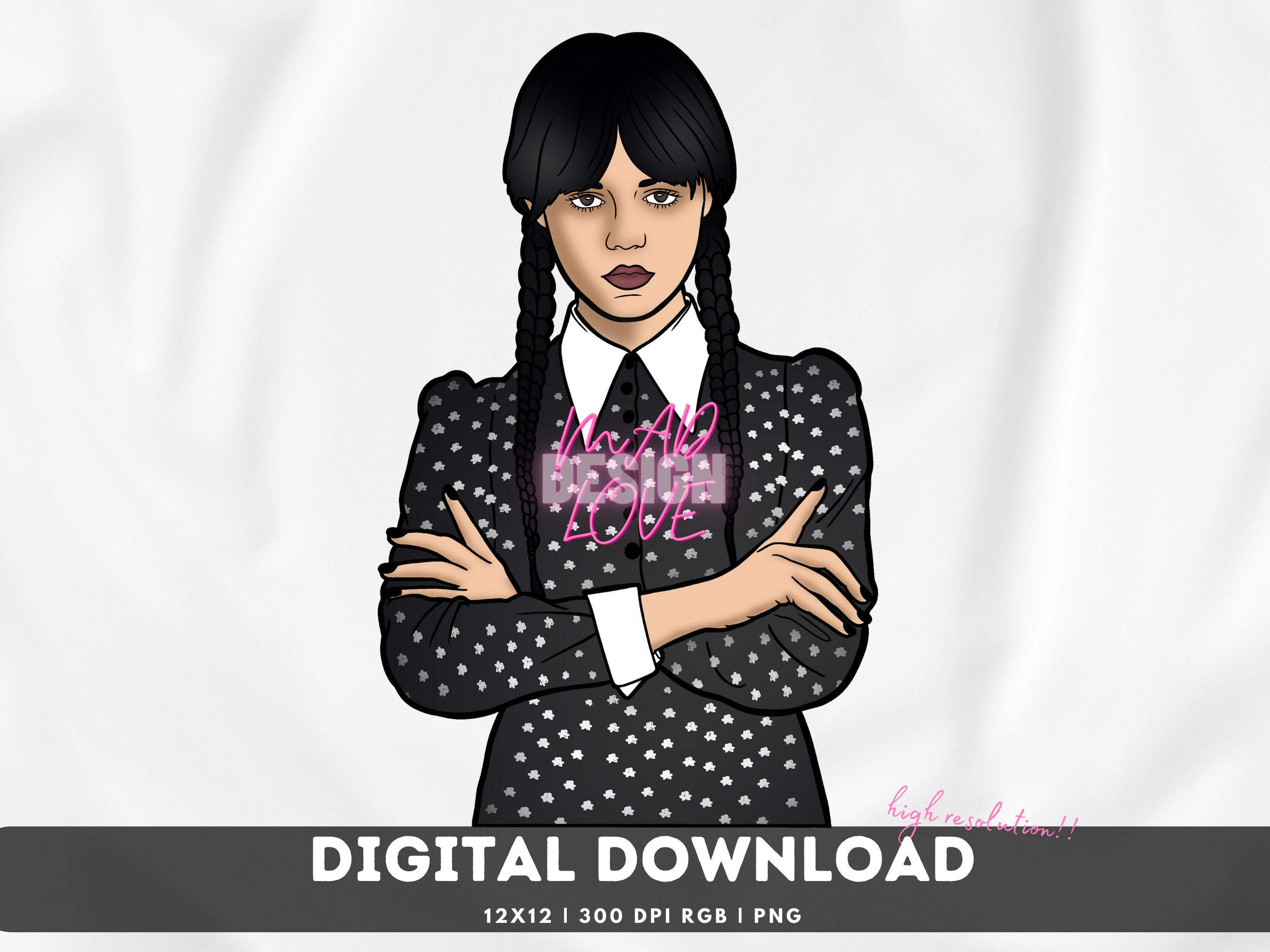 Hand Drawn Wednesday Addams PNG Addams Family Movie Halloween Cartoon ...