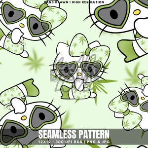 Hand Drawn Weed Kitty Cannabis PNG JPG Cartoon Kawaii Cute Cat 420 ...