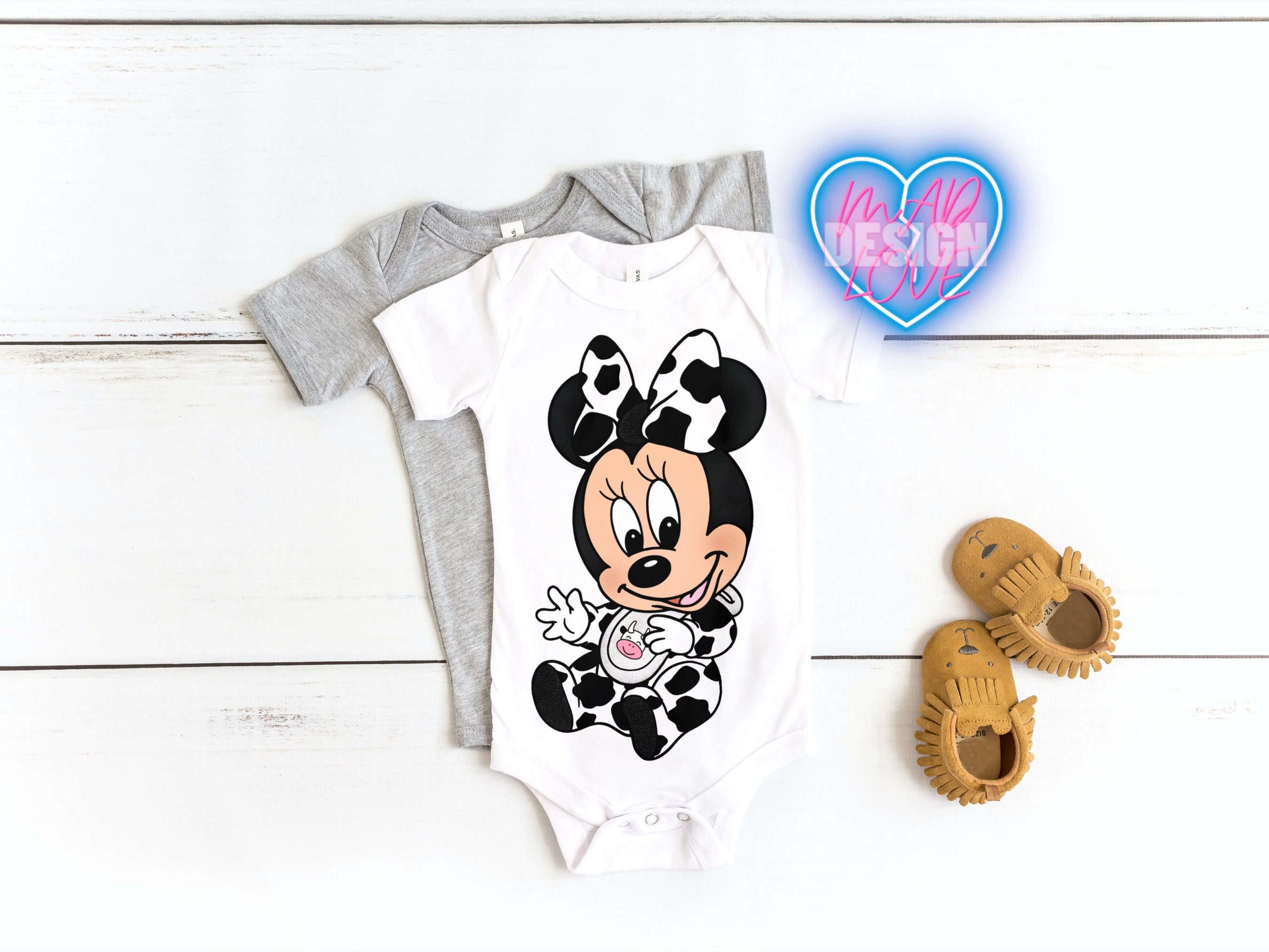 Hand Drawn Mouse Girl Baby PNG Pajama With Cow Pattern Baby Bib Cow ...
