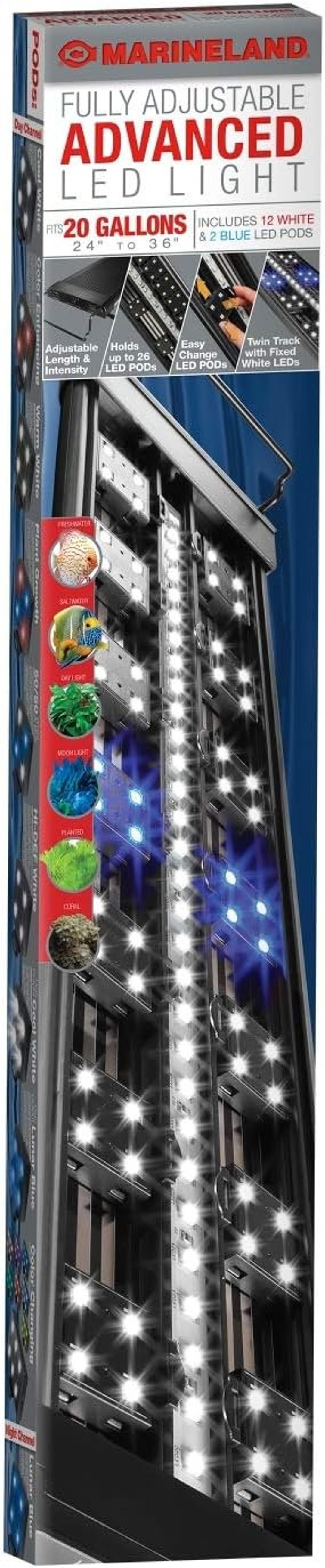 Marineland Fully Adjustable Advanced LED Light for 40 Gallon Aquariums ...