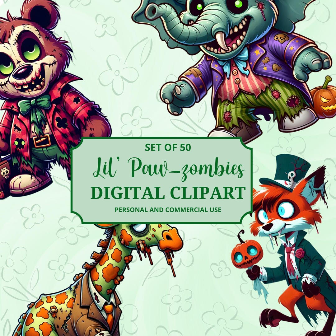 Lil’ Paw-zombies: 50 Zombie Animal Halloween Clipart Pngs – Cute Undead ...