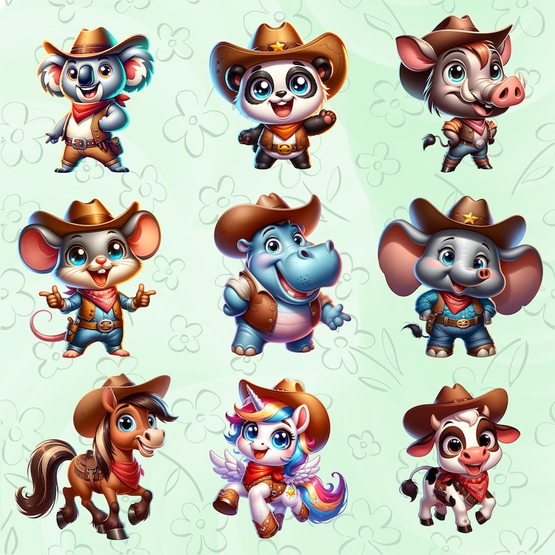 Wild West Animal Clipart | Cartoon Cowboys and Rodeo Fun | Digital PNG ...