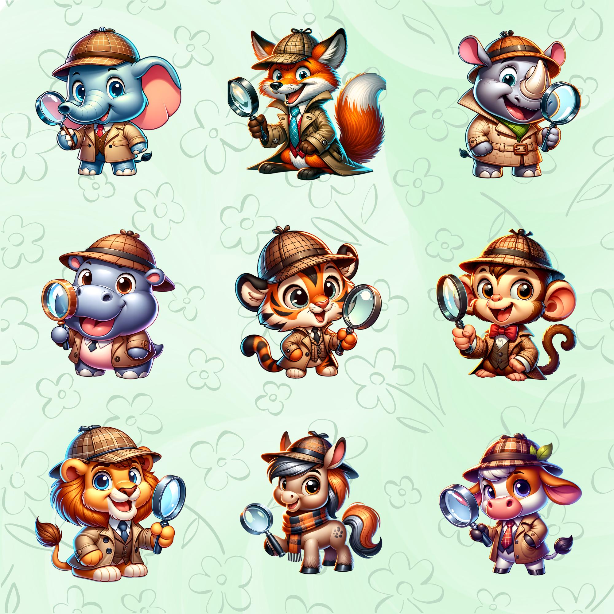 Detective Animals Digital Clipart, Watercolor Clip Art, Instant ...