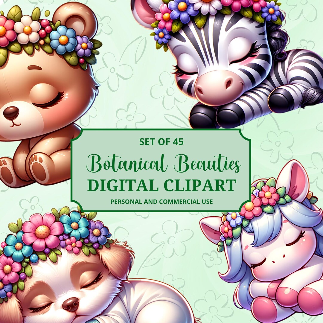 Flower Crown Animals Clipart: Woodland Nursery PNG Bundle (digital ...