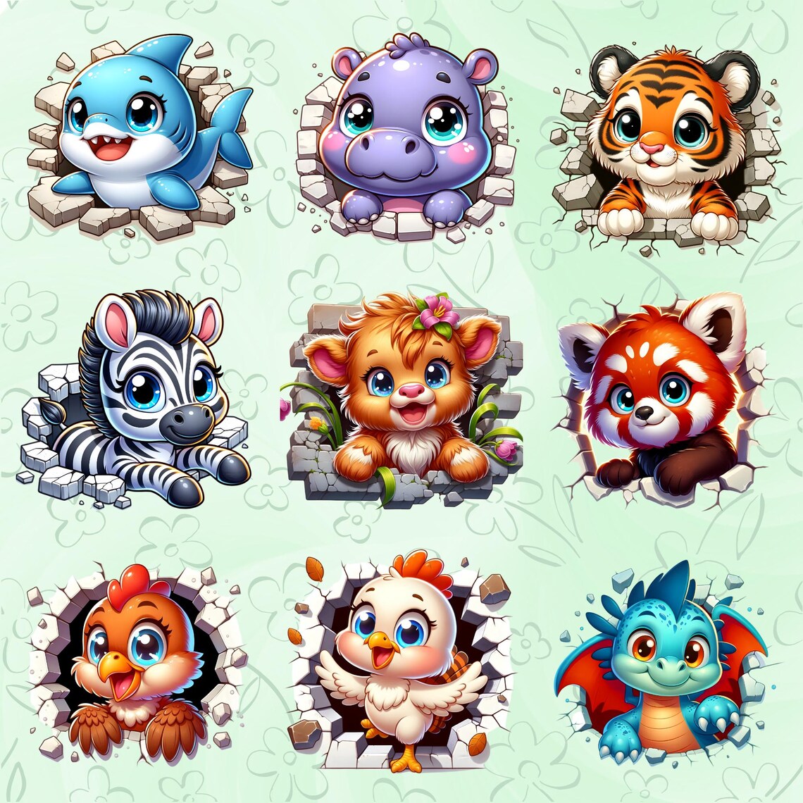 Animal Peeking Clipart: Nursery Decor, Printable Wall Art (digital ...