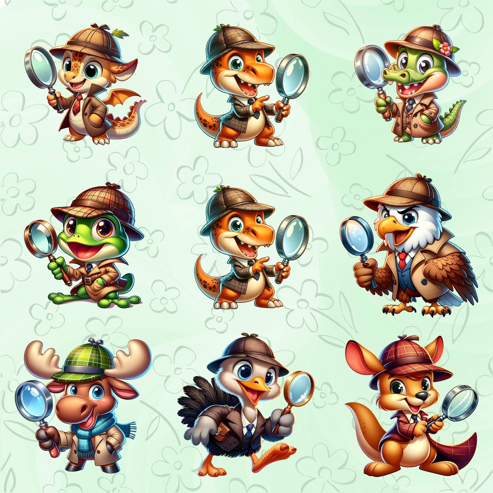 Detective Animal Clipart Bundle Whimsical AI Digital Graphics Cartoon ...
