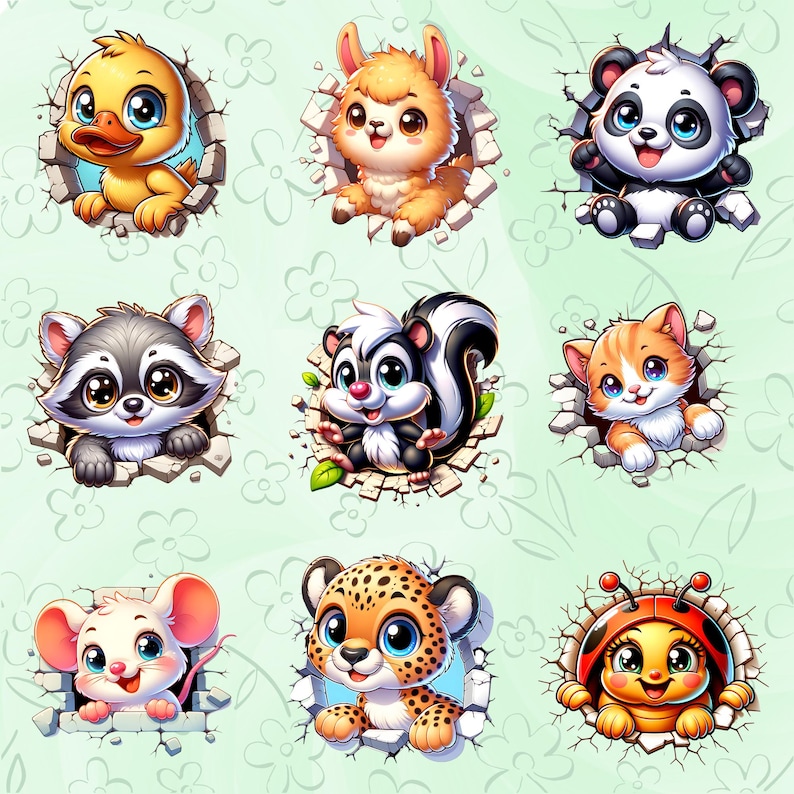 Cute Animal Clipart Peeking Thru Wall, Digital Clipart, Nursery Decor ...