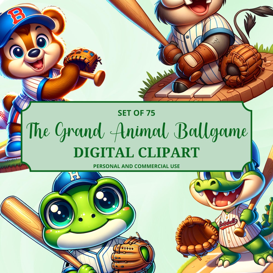 Baseball Animals Digital Clipart, Sports Clipart, Baseball Clipart ...