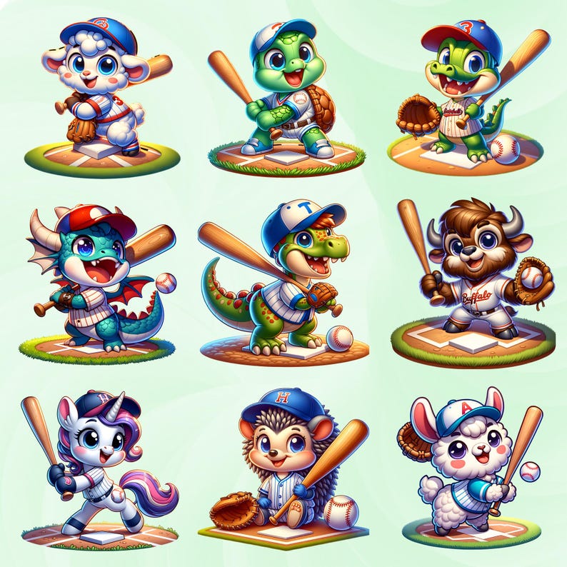 Baseball Animals Digital Clipart, Sports Clipart, Baseball Clipart ...