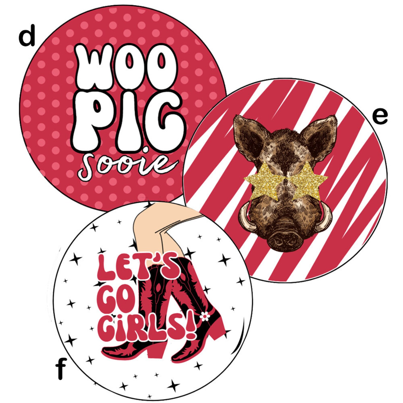 Cardinal and Black Razorbacks Hogs Game Day Buttons | Spirit Button ...