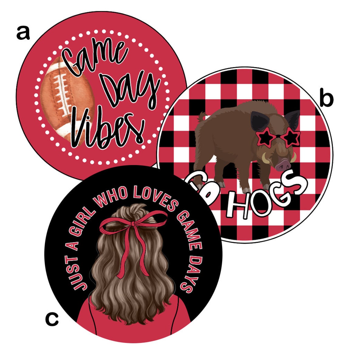 Cardinal and Black Razorbacks Hogs Game Day Buttons | Spirit Button ...