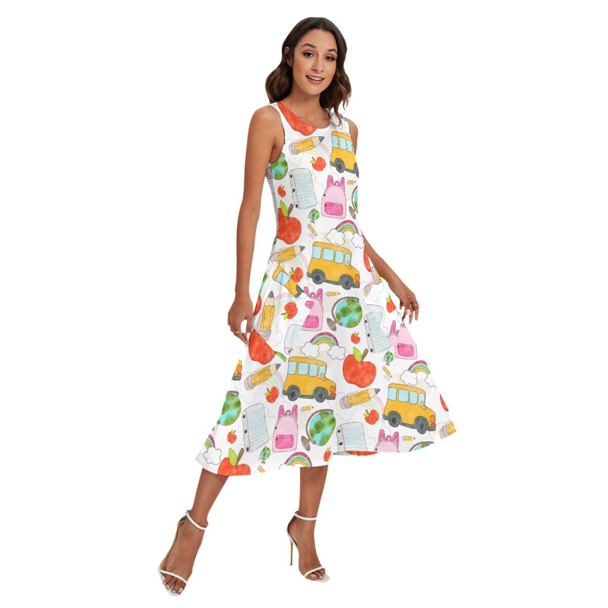 Bright School Educator Teacher Mid-length Sleeveless Dress Pockets ...
