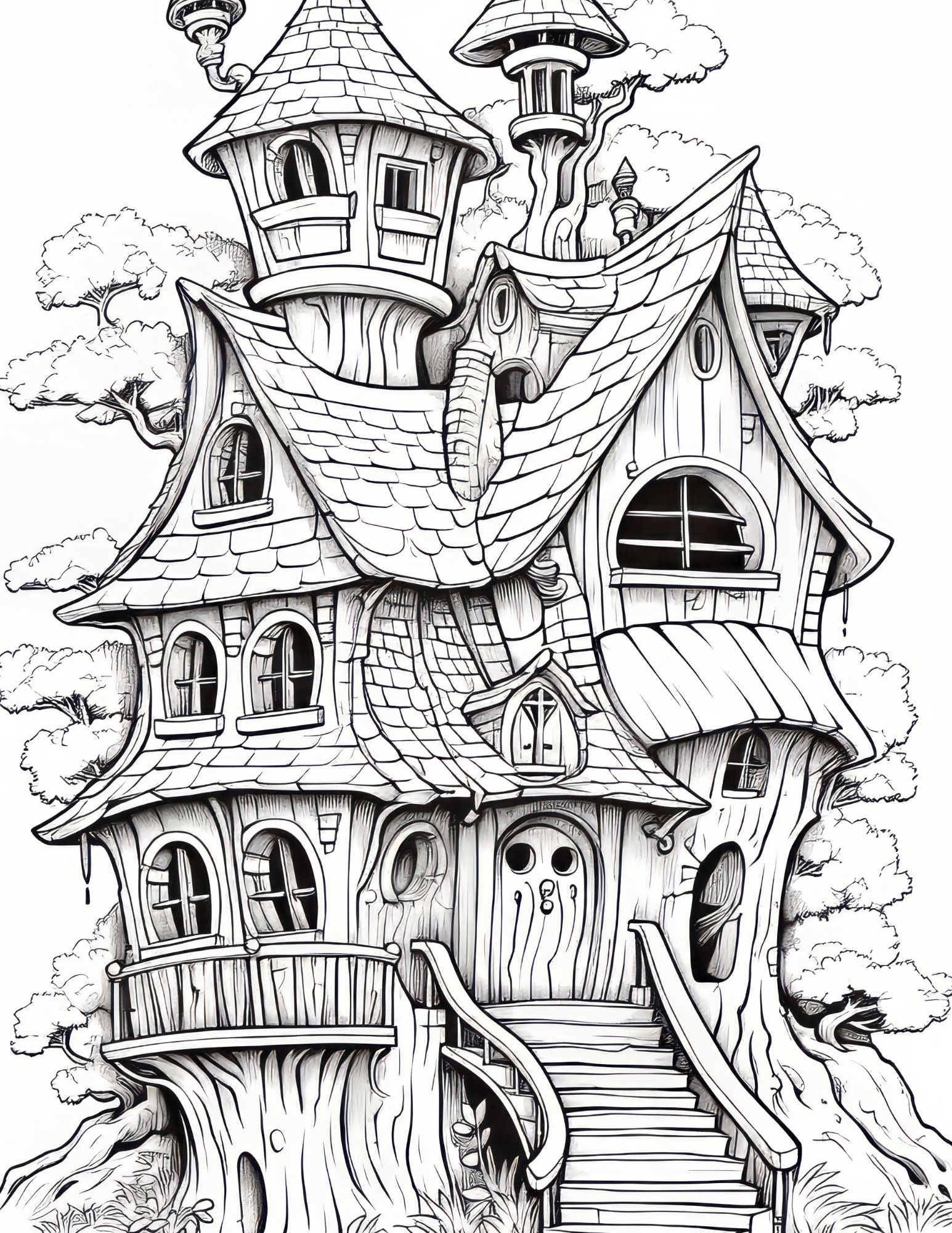 Cabin in the Woods, Cottage in the Woods Coloring, Digital Download ...
