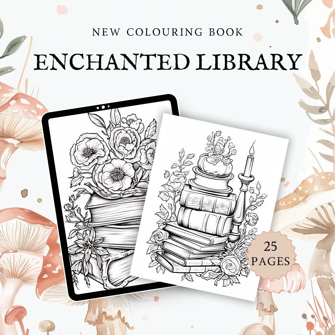 Cozy Coloring, Stress Relief, Cute Coloring Book, Enchanted Library ...
