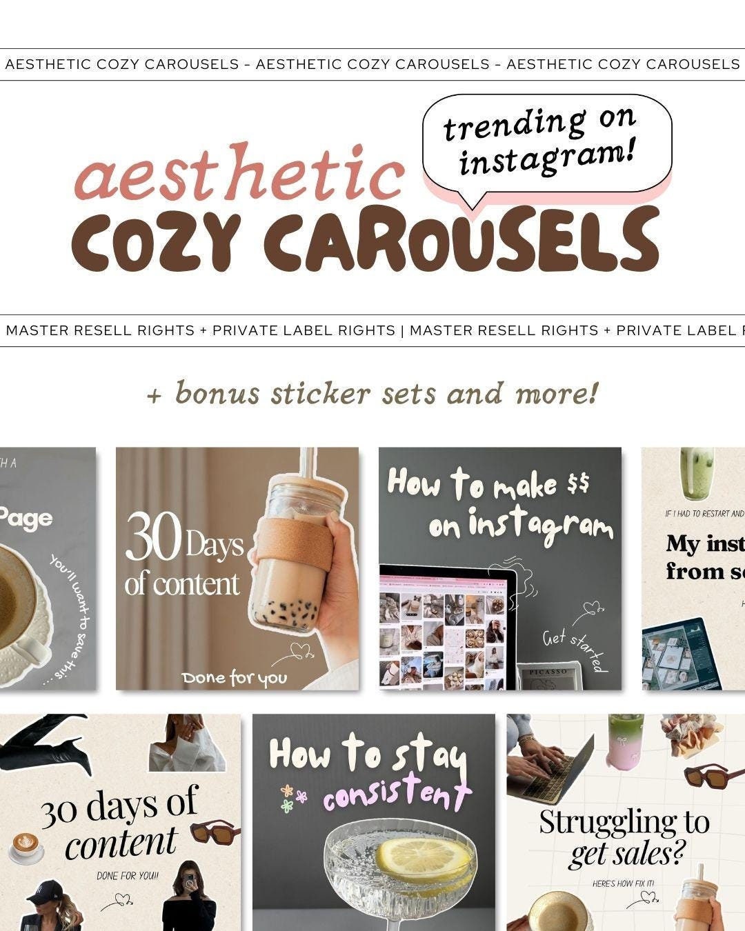 Instagram Growth Bundle | Cozy Aesthetic Carousels Canva Templates | 10 ...