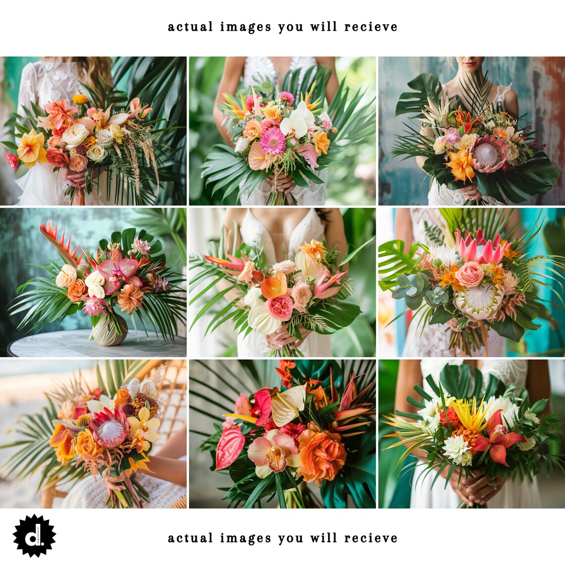Boho Tropical Wedding Bouquets Stock Image Bundle, Wedding Bridal ...