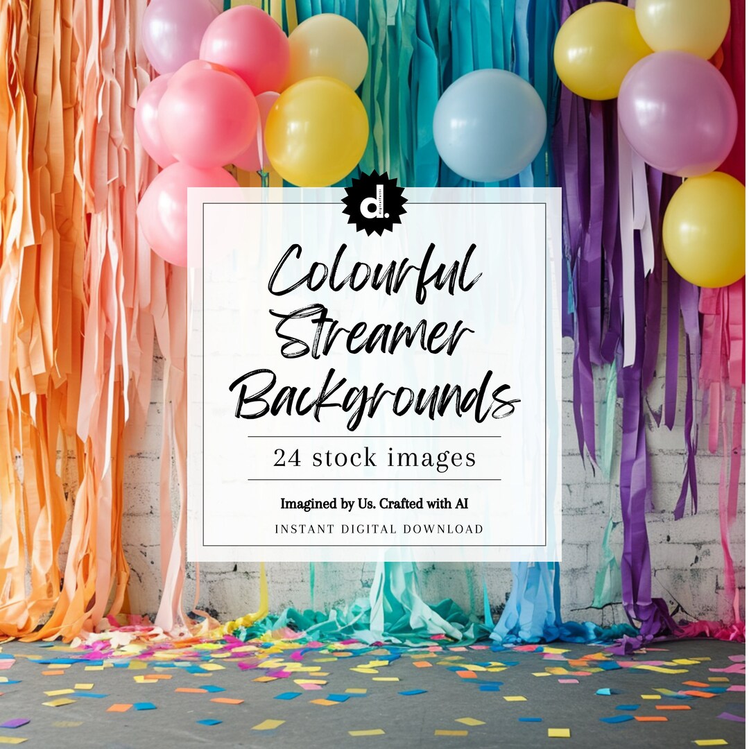 Colourful Streamer Backdrop Stock Image Bundle, Confetti & Balloon ...