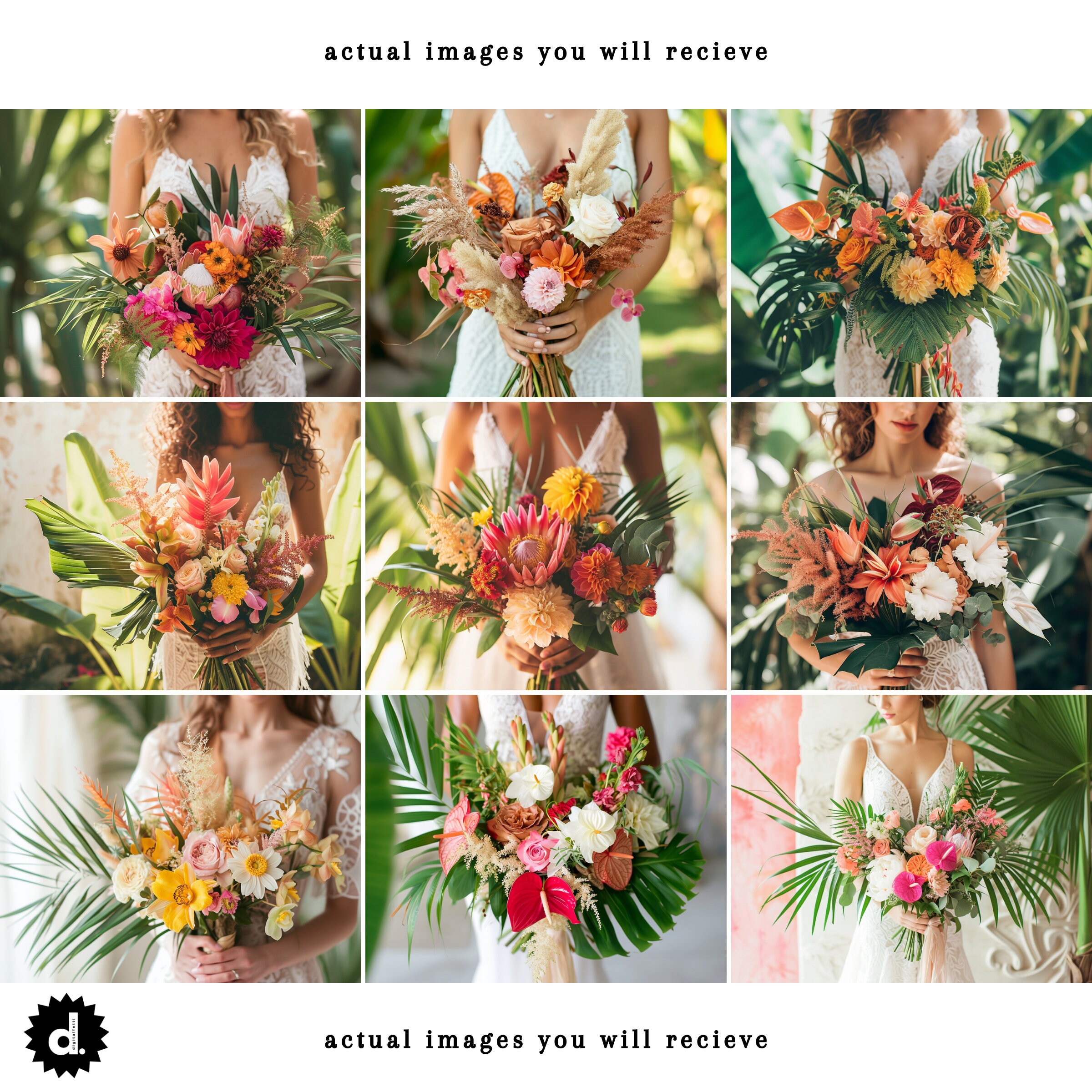 Boho Tropical Wedding Bouquets Stock Image Bundle, Wedding Bridal ...