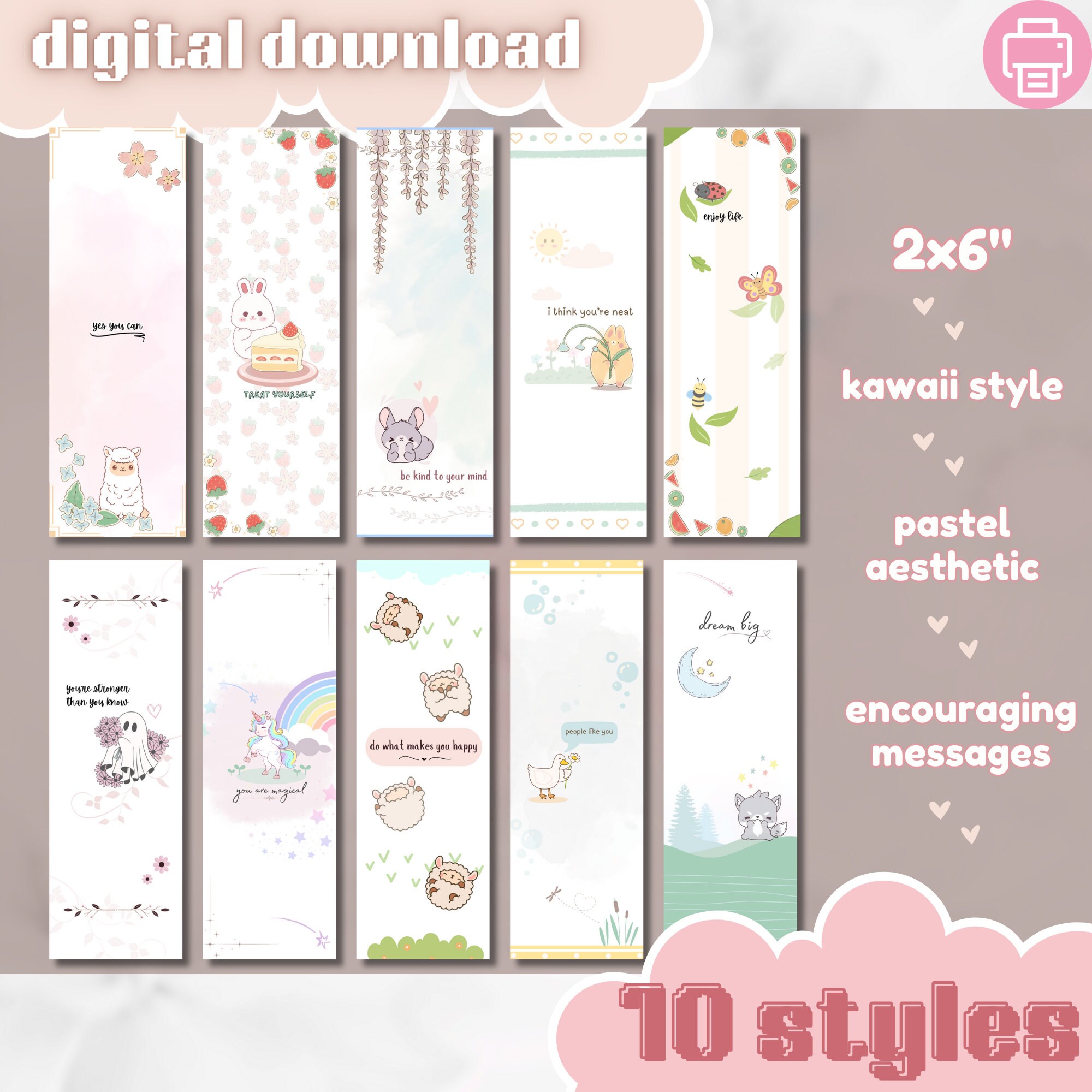 Self-love Pastel Printable Bookmarks for Book Lovers and Readers ...