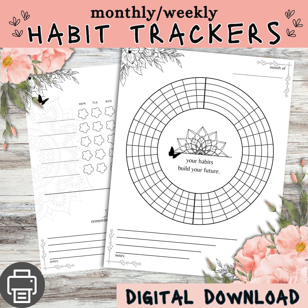 Habit Tracker Printable Monthly/weekly for Self Improvement and Health ...