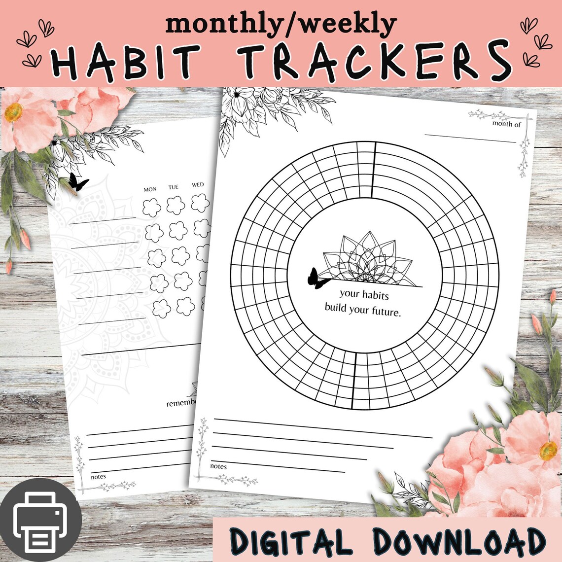 Habit Tracker Printable Monthly/weekly for Self Improvement and Health ...
