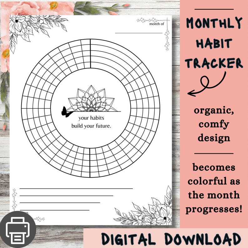 Habit Tracker Printable Monthly/weekly for Self Improvement and Health ...