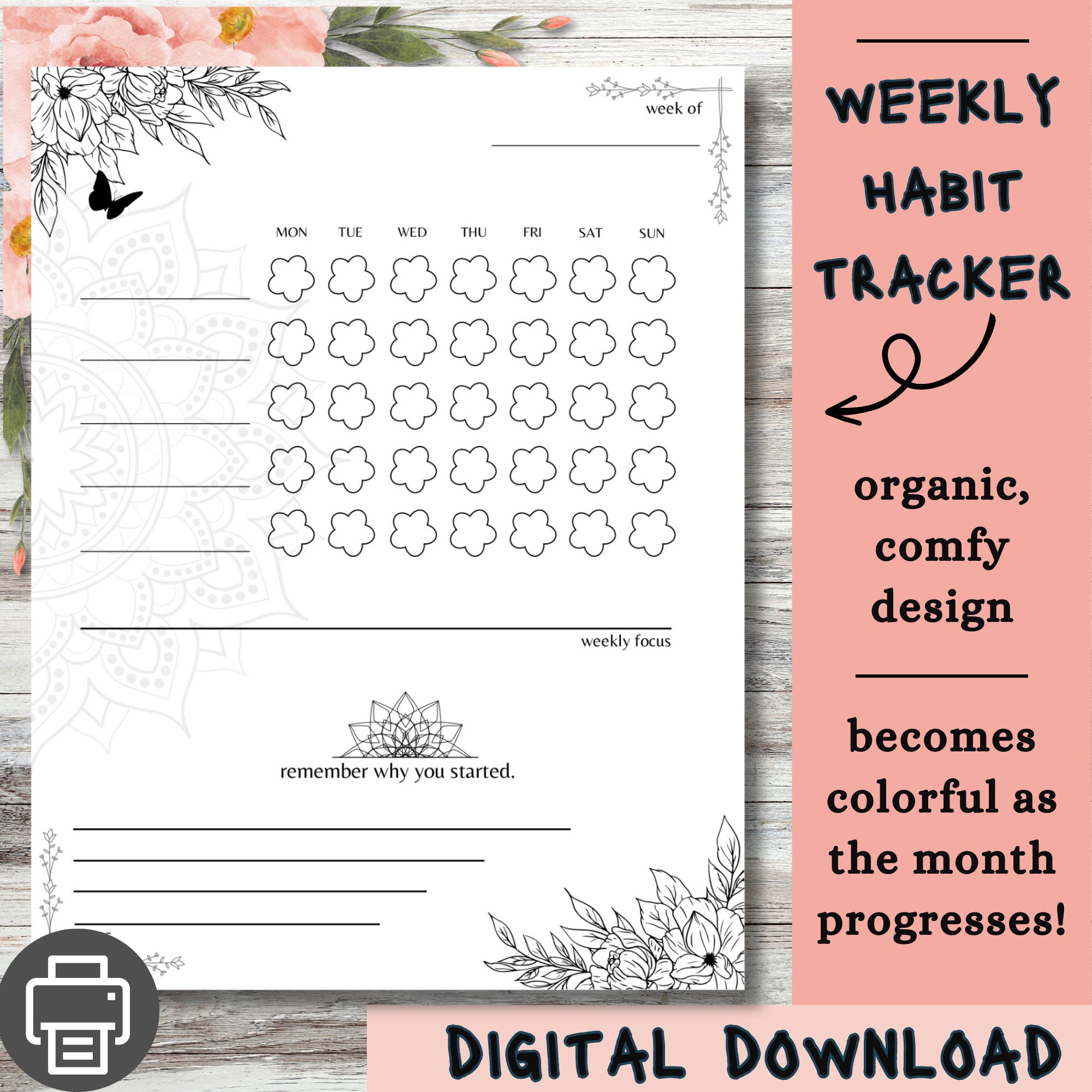 Habit Tracker Printable Monthly/weekly for Self Improvement and Health ...