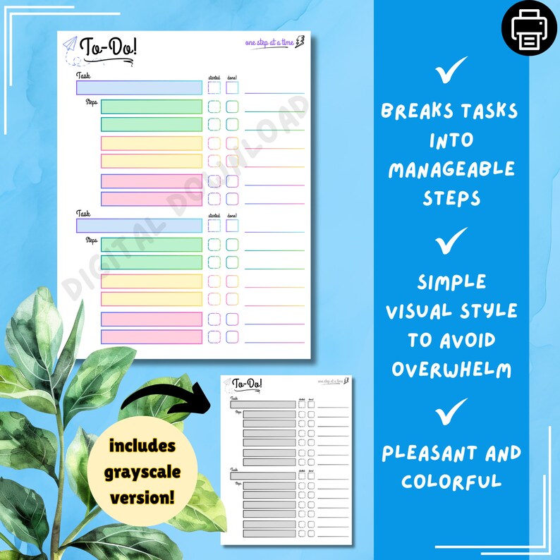Visual To-do List Printable for Adhders and Organizers, Step-focused ...
