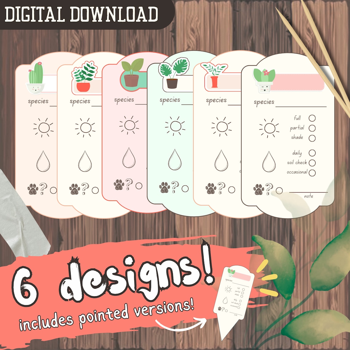 Printable Plant Care Tags for Plant Lovers, 6 Cute Designs, Fillable ...