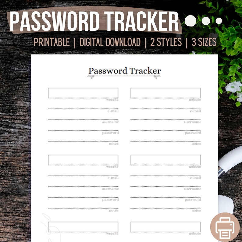 Password Tracker Printable for Organizers and Record Keepers, Simple ...