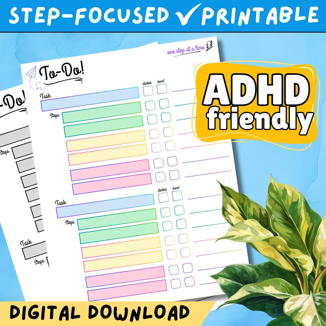 Visual To-do List Printable for Adhders and Organizers, Step-focused ...