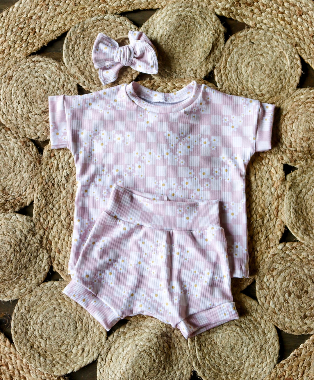 Pink Flower Checker Print Baby and Toddler Clothes, Hair Bows and ...