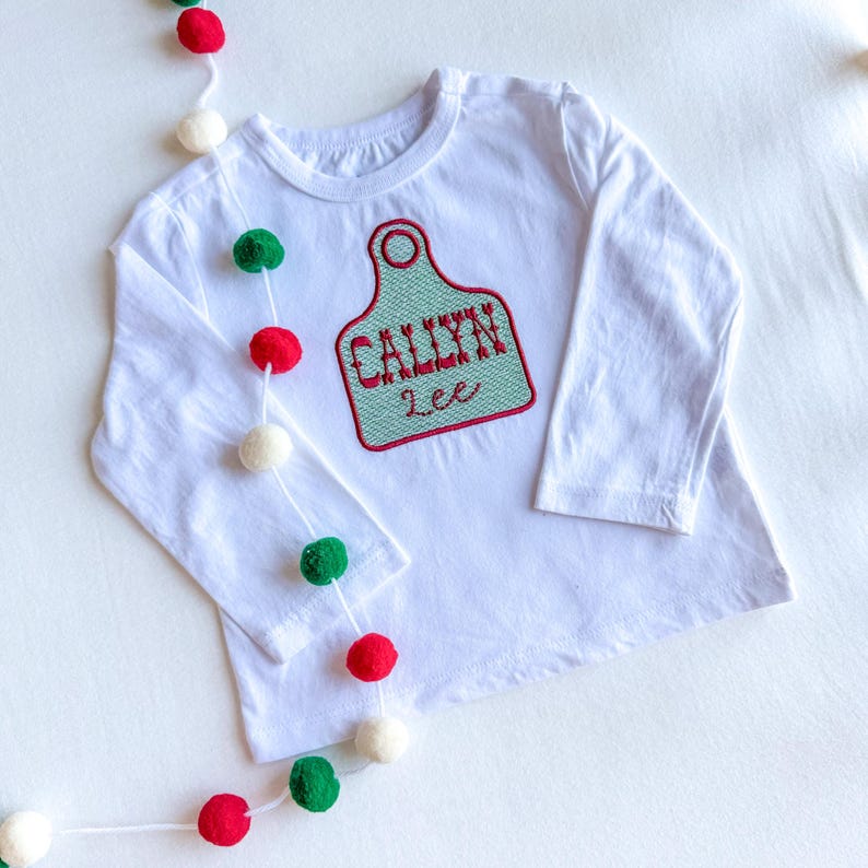 Embroidered Cattle Ear Tag Name Bodysuit or T-shirt | Personalized ...