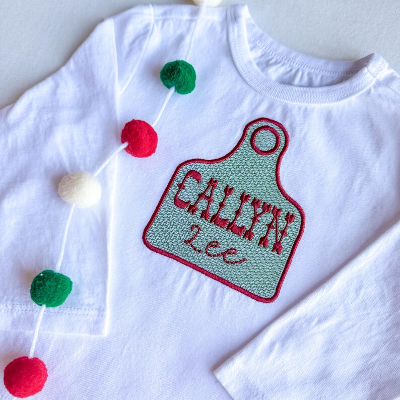 Embroidered Cattle Ear Tag Name Bodysuit or T-shirt | Personalized ...