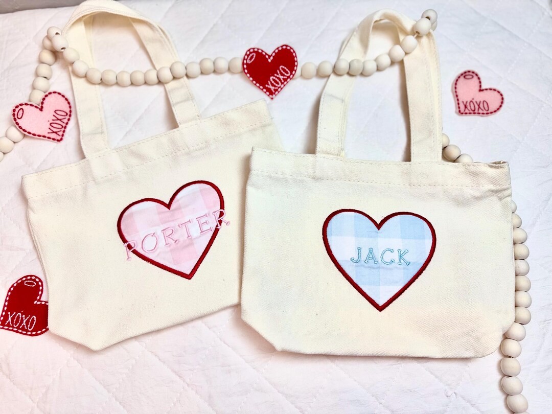 Personalized Embroidered Heart Gift Bags for Valentine's Day - Reusable ...