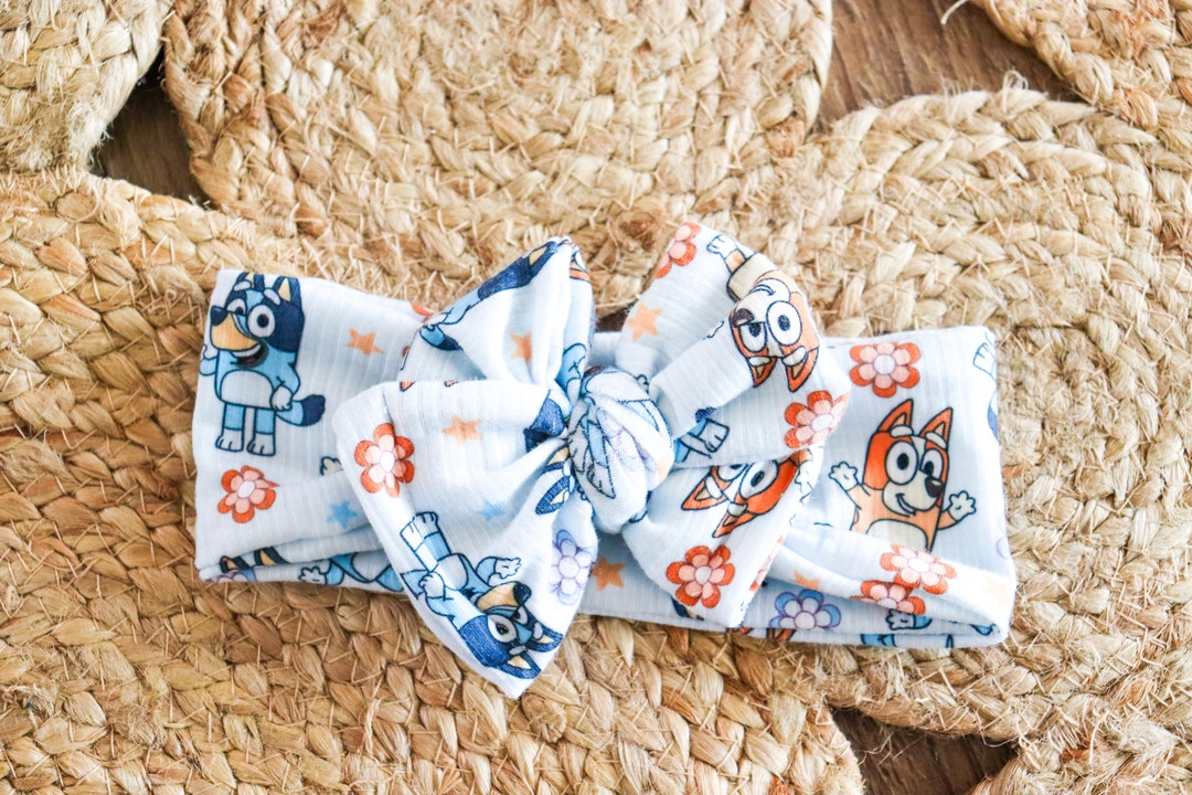 Bluey Headwrap, Bluey Hair Bows, Floral Bluey Hair Bows, Matching ...